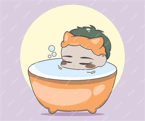 Premium Vector Chibi Character Taking A Bath And Relaxed Vector