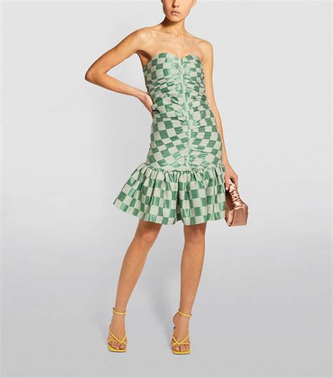 Womens Rotate Birger Christensen Green Check Laila Strapless Mini Dress