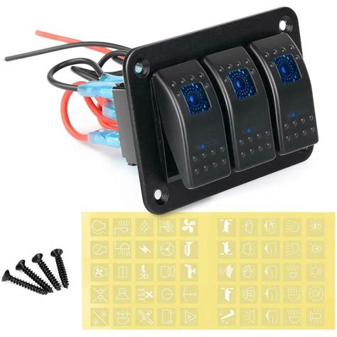 3 Gang Aluminum Panel Toggle Dash 5 Pin On Off Pre Wired Rocker Switch
