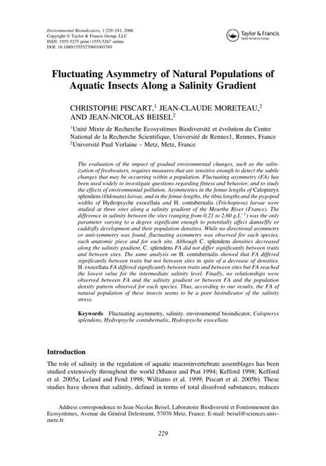 Pdf Fluctuating Asymmetry Of Natural Populations Of Aquatic Insects