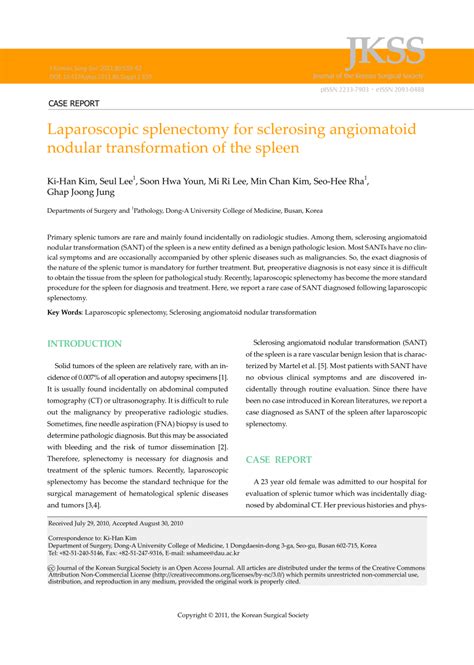 Pdf Laparoscopic Splenectomy For Sclerosing Angiomatoid Nodular