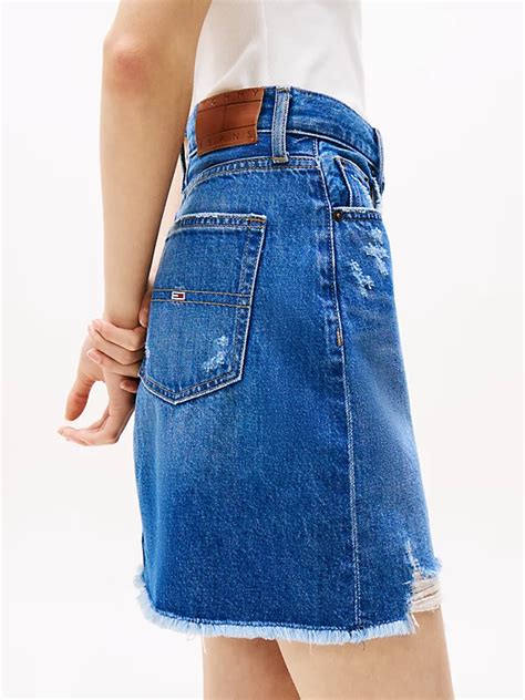 Mom Fit Jeans Minirock Im Used Look Blau Tommy Hilfiger