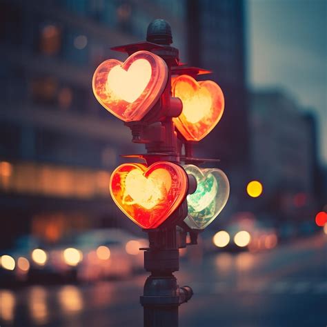 Premium Photo A Traffic Light With Heart Shaped