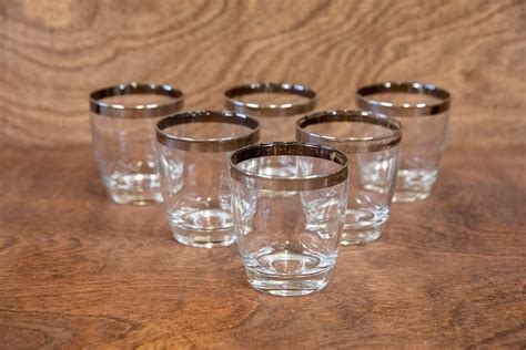 Mcm Barware Glass Silver Rimmed Mcm Bar Glass Old Fashioned Glasses