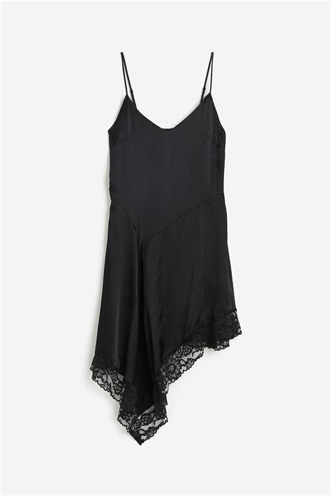 Lace Trimmed Satin Dress Black Ladies Handm Ph