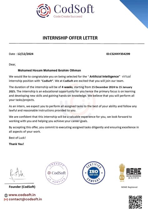 Mohamed Hosam On Linkedin Internship Artificialintelligence Ai Codsoft Learning Growth