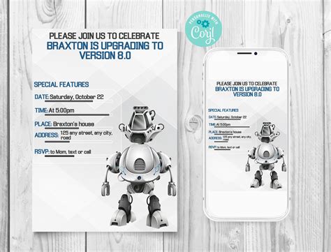 Robot Birthday Party Invitation Coding Birthday Party Template Lets