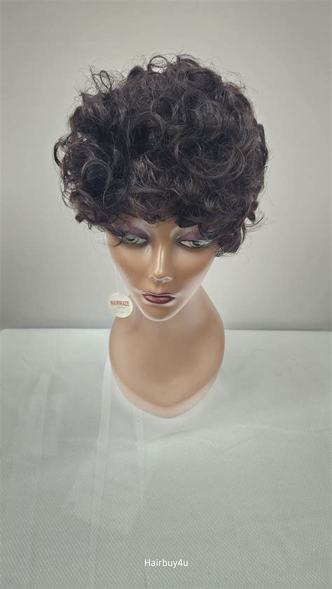 Short Curly Wig Pixie Short Cut Human Hair Wig Natural Black H21655