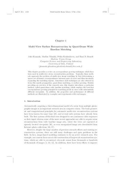 Pdf Multi View Surface Reconstruction By Quasi Dense Wide Baseline