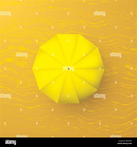 Yellow Umbrella On Sand Top View Parasol With Shadow Vector