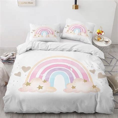 Housse De Couette 200X200 Cm Arc En Ciel Parure De Lit 2 Personnes