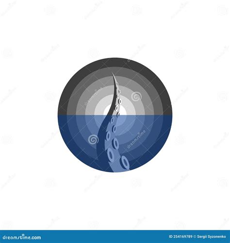 One Tentacle Of An Octopus Is A Round Logo A Cephalopod With Suckers