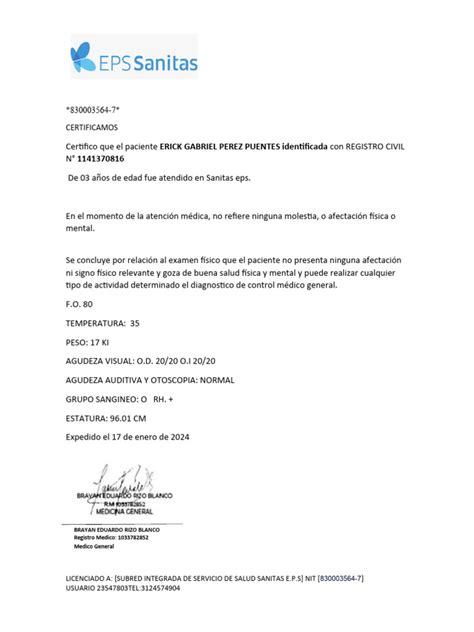 Certificado De Salud Fisica Pdf
