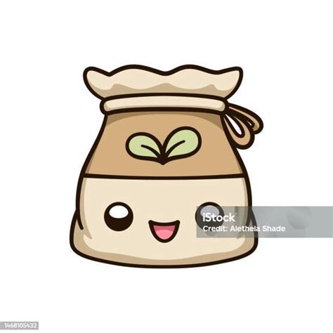 귀여운 행복한 삼베 자루 가방의 씨앗 카와이 만화 삽화 원예 농업 농업 클립 아트 가방에 대한 스톡 벡터 아트 및 기타 이미지 가방 건조한 귀여운 Istock