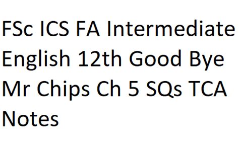 Intermediate English 12th Good Bye Mr Chips Ch 5 SQs TCA Notes