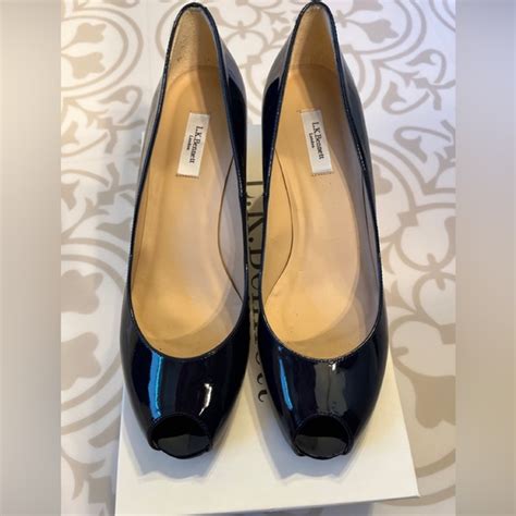 LK Bennett Shoes Lk Bennett Edee Peep Toe Wedge Navy Poshmark