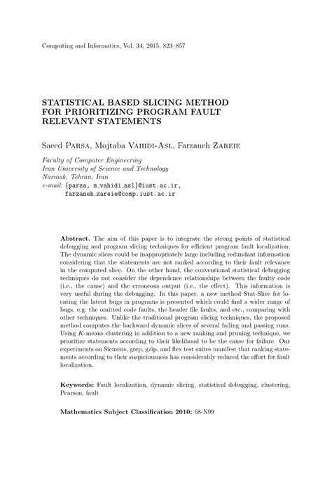 Pdf Statistical Based Slicing Method For Prioritizing Program Fault Relevant Statements