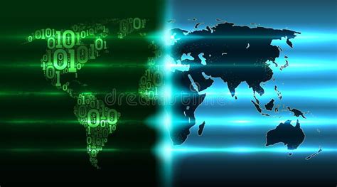 World Map With Continents From A Binary Code With A Background Of Abstract Electronics Concept