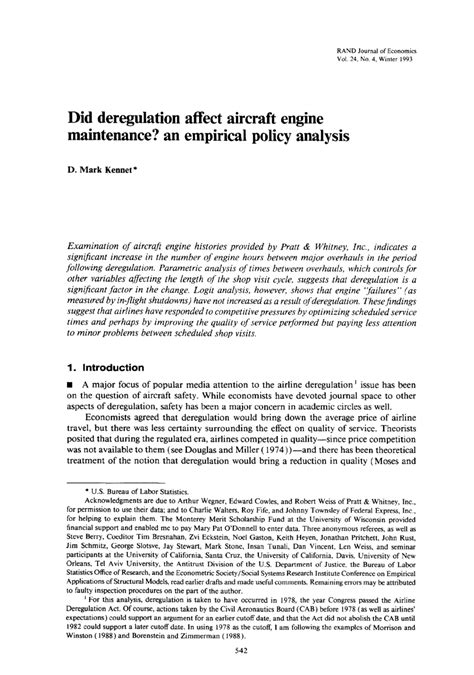 PDF Did Deregulation Affect Aircraft Engine Maintenance An Empirical Policy Analysis