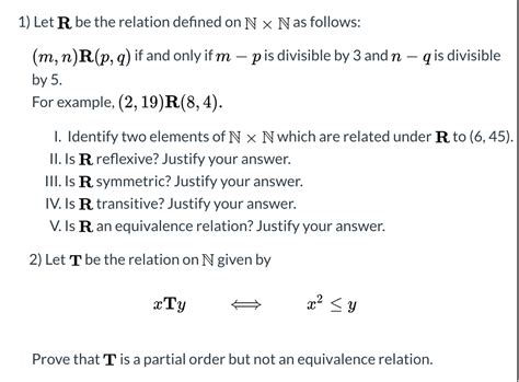solved 1 let r be the relation defined on n nas follows