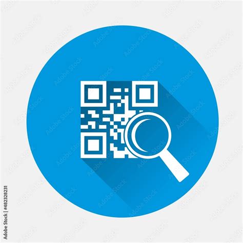 Vector Qrr Code Icon On Blue Background Flat Image With Long Shadow