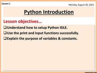 Lesson 1 Python Intro Print And Input Pptx