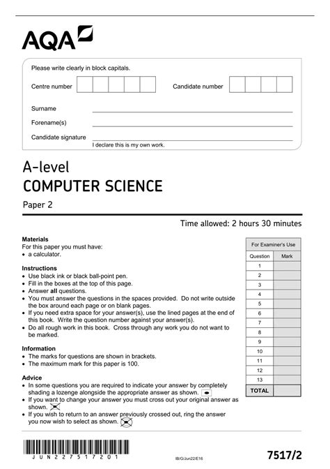 Aqa A Level Computer Science Paper 2 With Markscheme 2022 Stuvia Uk