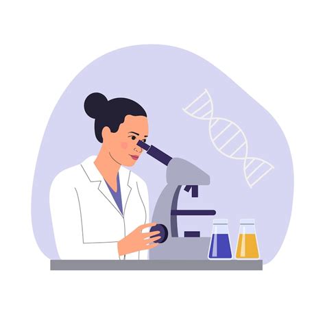 Premium Vector Woman Scientist Is Looking Through A Microscope Vector