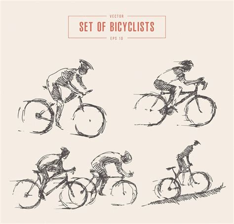 Premium Vector Hand Drawn Set Of Bicyclist Rider Men Isolated On