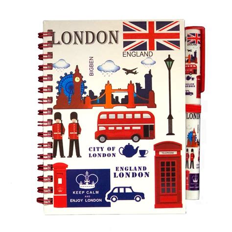 London Souvenir Notebook With Pen British England Icons Notepad A6 Size