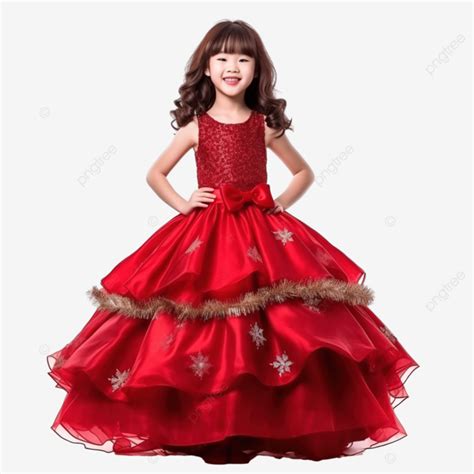 빨간 드레스를 입은 아름다운 한국 소녀가 크리스마스 날 크리스마스 트리에 서 있다 어린이 선물 아이들 미소 선물을 주다