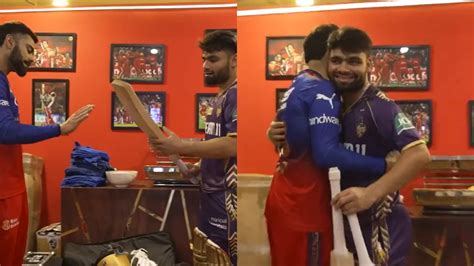 Video Virat Kohli Ts His Bat To Rinku Singh After Rcb Vs Kkr Ipl