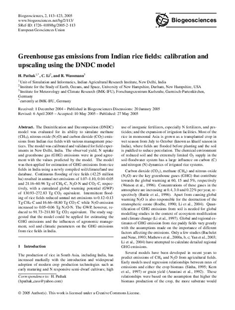 Pdf Ghg Emissions From Indian Rice Fields Dndc Model Analysis