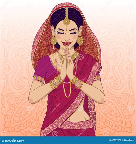 Beautiful Indian Girl In Traditional Sari Vector Illustration