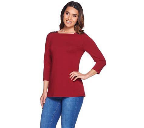 Susan Graver Artisan Embellished Stretch Cotton Modal Top Page 1