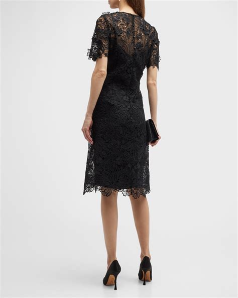 Rickie Freeman For Teri Jon Short Sleeve Floral Lace A Line Midi Dress