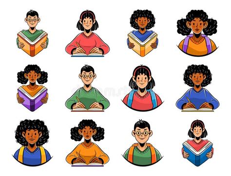 Vector Cartoon Cute Young People Characters Stickers Isolated Set Stock
