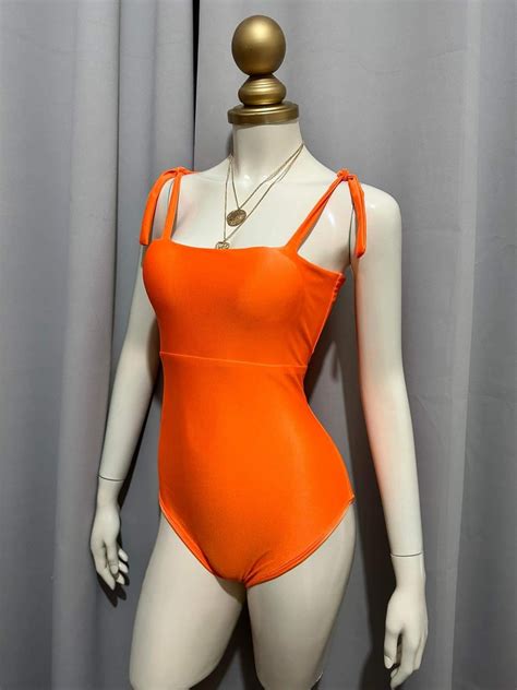 One Piece Orange String Strap Swimsuit On Carousell