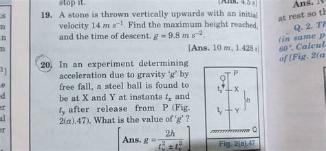 19 a stone is thrown vertically upwards with an initial velocity 14 m s−