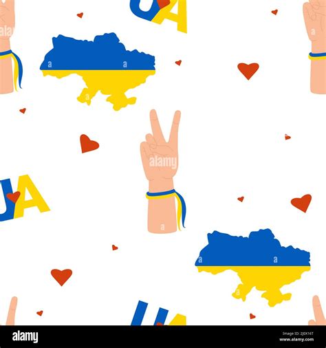 Ukrainian Seamless Pattern Hand Gesture Two Fingers Victory Yellow
