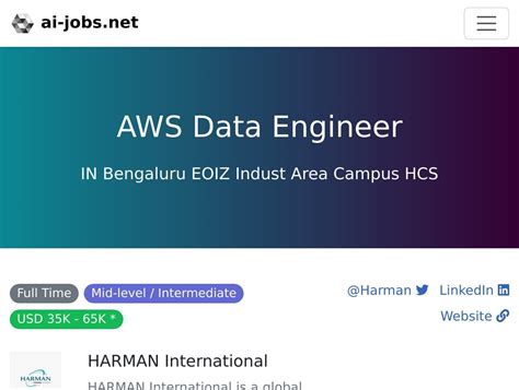 [hiring] aws data engineer in in bengaluru eoiz indust area campus hcs r ai ml jobs