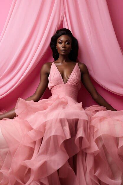 Premium Ai Image Beautiful Dark Skin Woman In Pink Dress In Pink Room