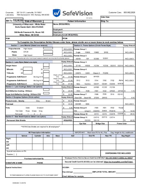 Fillable Online Safevision Safety Glasses Order Form Fax Email Print