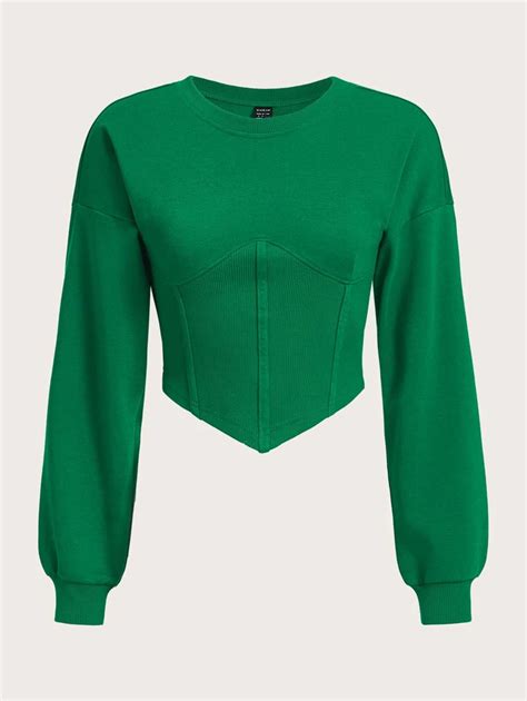 Shein Ezwear Solid Drop Shoulder Hanky Hem Crop Sweatshirt Shein Usa