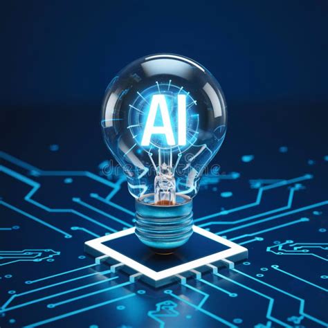 Glowing Light Bulb With Ai Inside Surrounded By Digital Circuits Stock Illustration