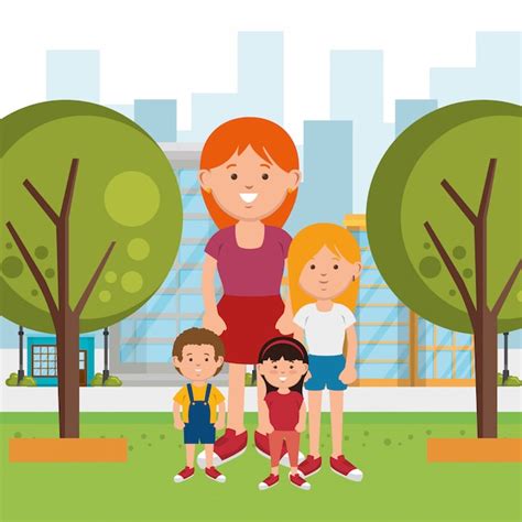 Miembros De La Familia En El Parque Vector Premium