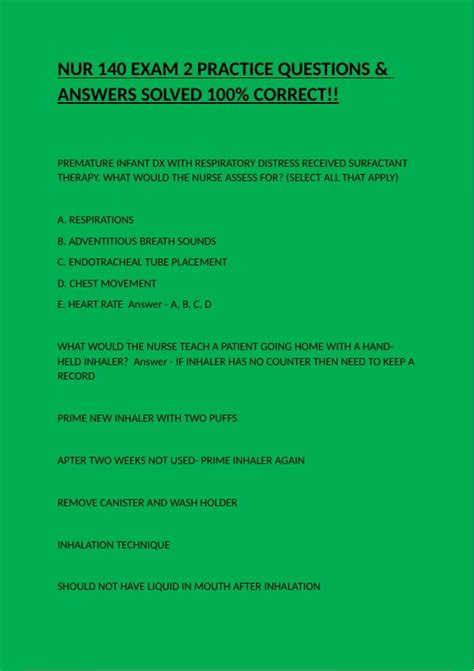 Nur 140 Exam 2 Practice Questions And Answers Solved 100 Correct Nur