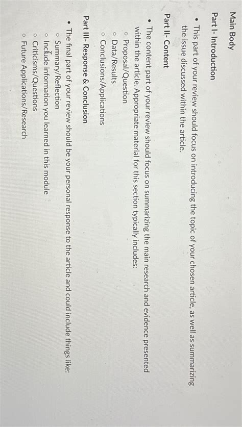 Solved Main BodyPart I IntroductionThis Part Of Your Chegg