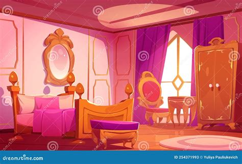 Luxury Princess Bedroom Interior Stock Vector Illustration Of Pillow Curtain 254371993