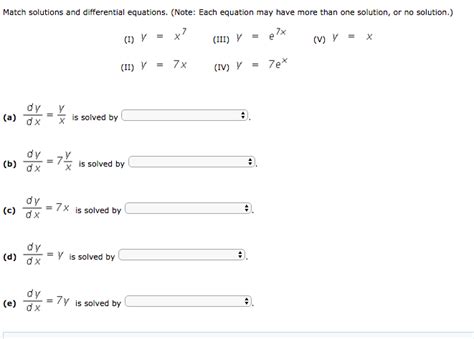 Solved Match Solutions And Differential Equations Note Chegg